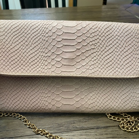 Bags | Authentic Italian Leather Cream Clutch With Gold Chain | Poshmark